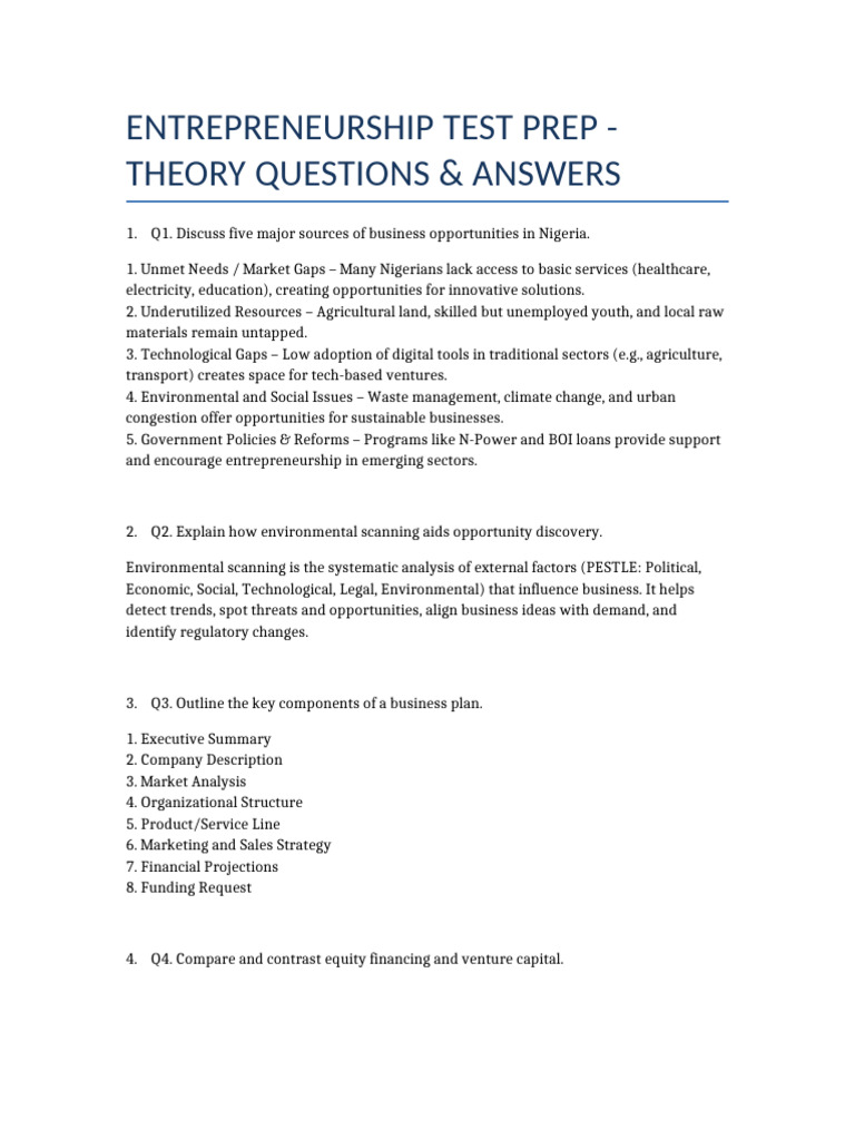 Nigerian Entrepreneurship Test Prep Guide | PDF | Entrepreneurship ...