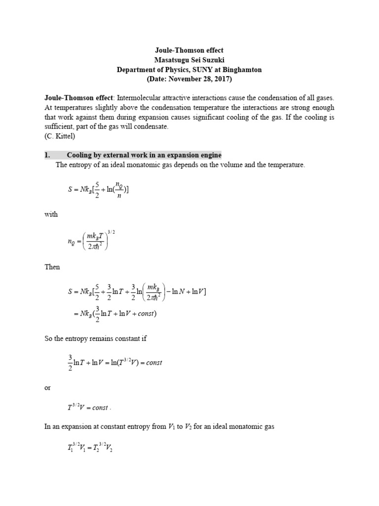 Joule-Thomson Effect Explained | PDF | Gases | Mechanics