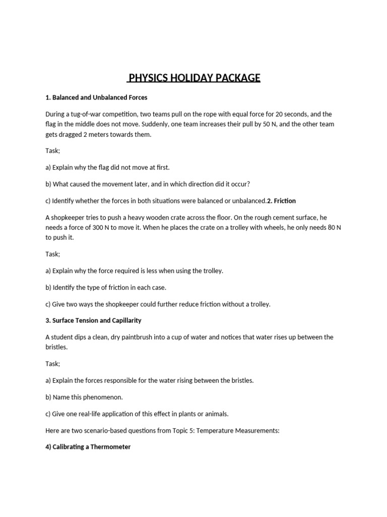 Physics Holiday Package: Forces & Thermometers | PDF