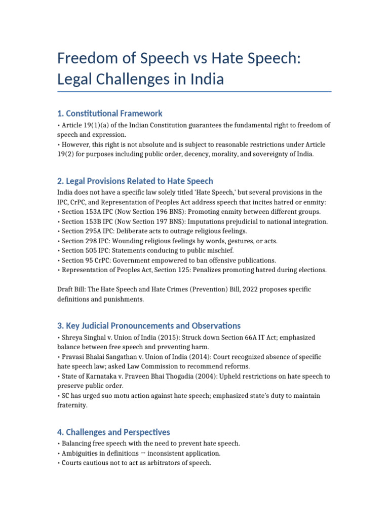 Legal Aspects of Hate Speech in India | PDF | Universalism | Justice