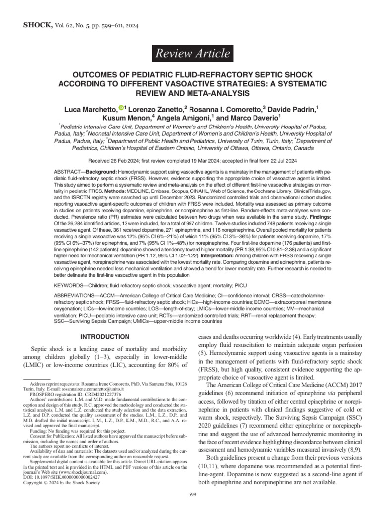 Luca Marchetto Outcomes of Pediatric Fluid Refractory | PDF | Meta ...