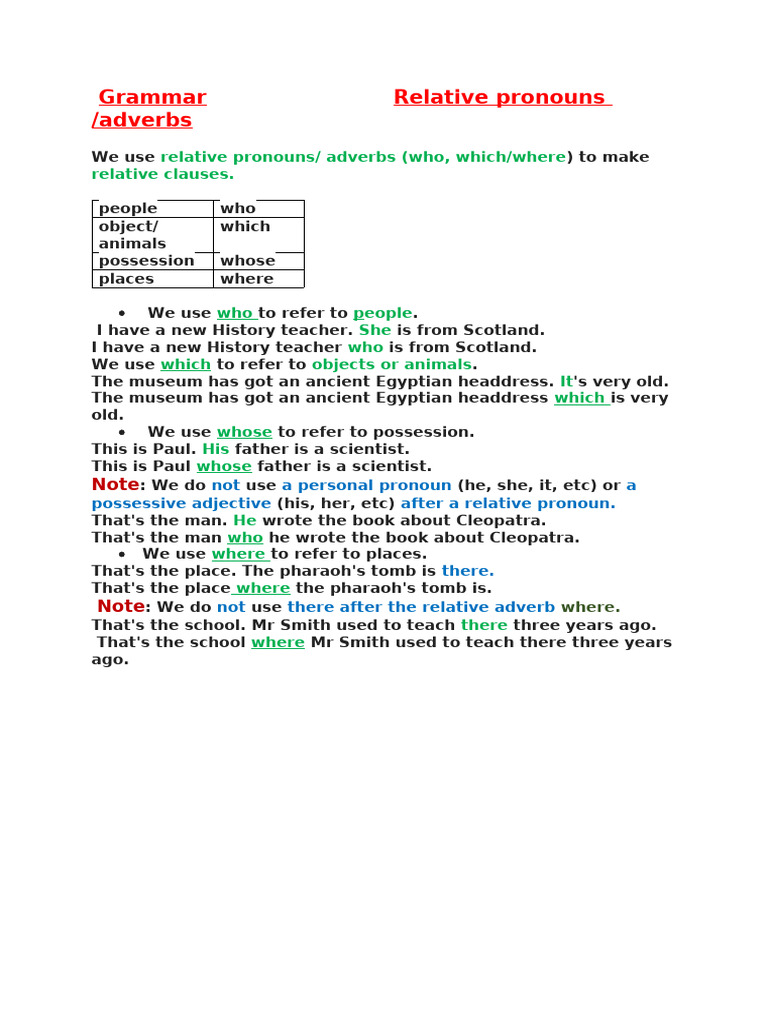 Relative Pronouns - Adverbs | PDF