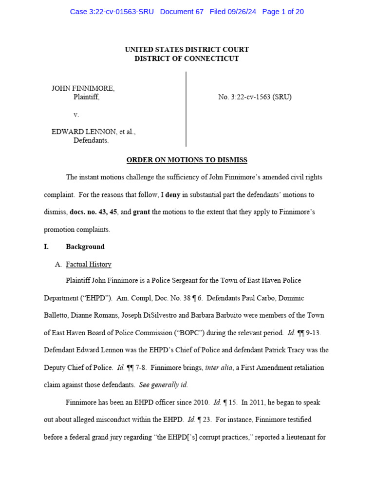 Court Ruling on Finnimore's Retaliation Case | PDF | Public Law | Justice