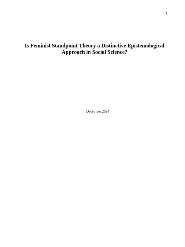 Is Feminist Standpoint Theory A Distinctive Epistemological Approach in ...