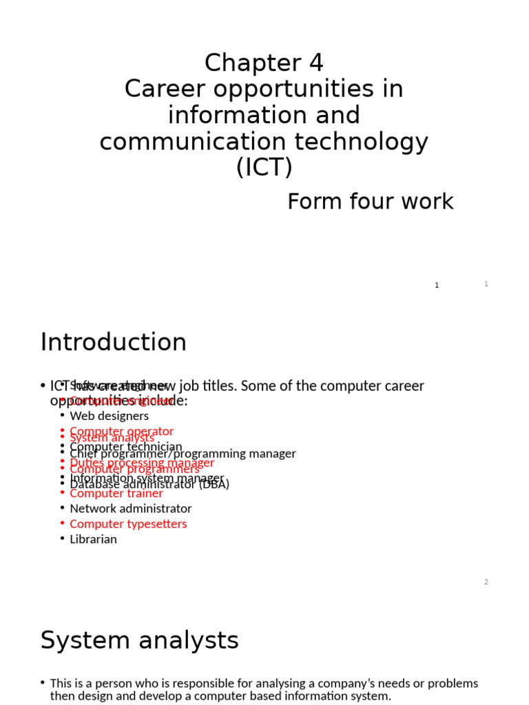 Career Opportunities in Ict | PDF | Computer Program | Programming