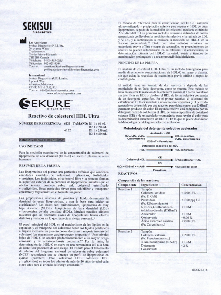Colesterol HDL Ultra Cat 6121 Sekure | PDF