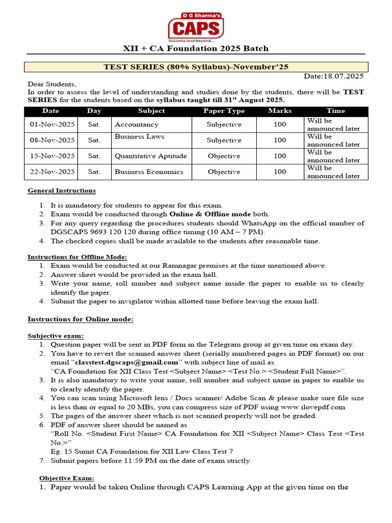 CA Foundation Test Series for XII 2025 | PDF | Sat