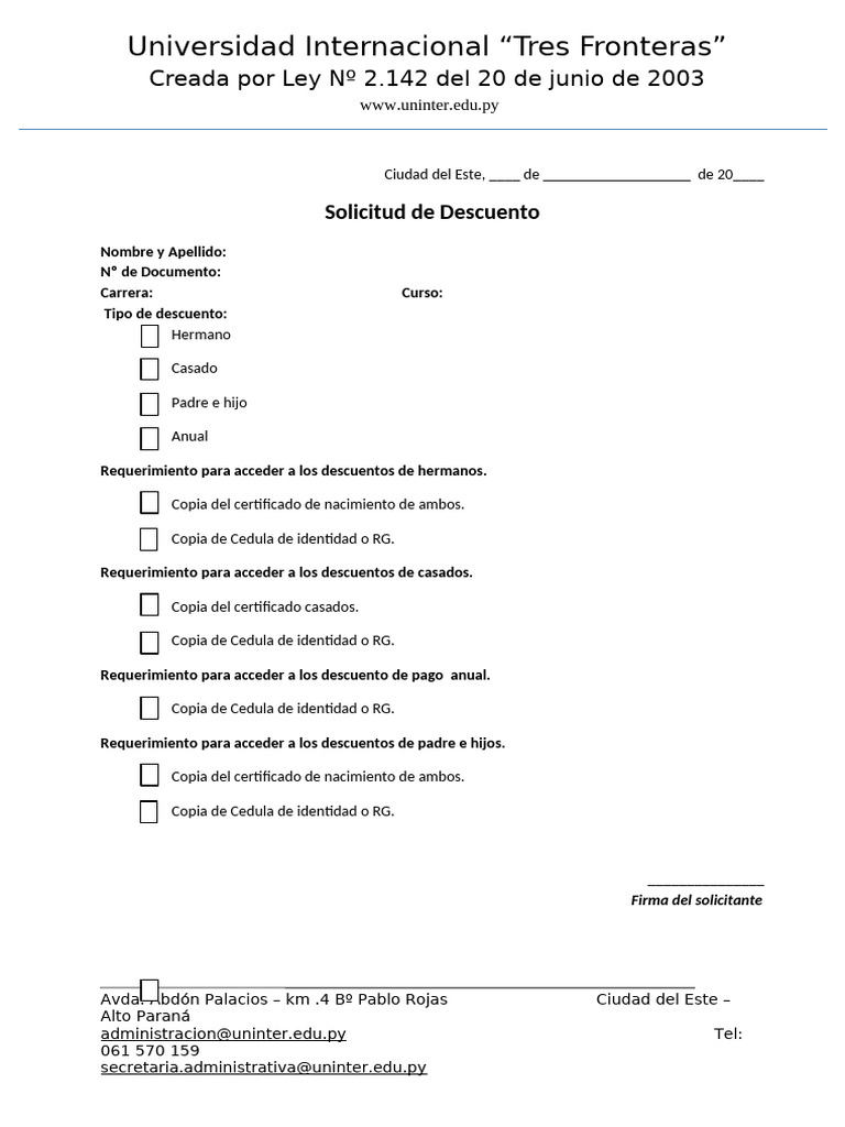 Solicitud de Descuento Universitario | PDF