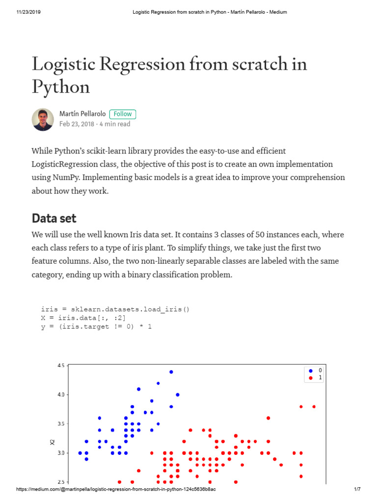 Logistic Regression From Scratch in Python - Martín Pellarolo - Medium | PDF | Logistic ...