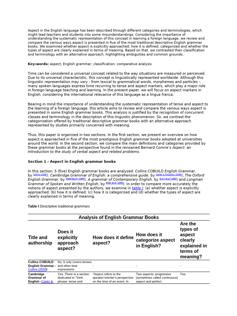 Analyzing Aspect in English Grammar | PDF | English Language ...