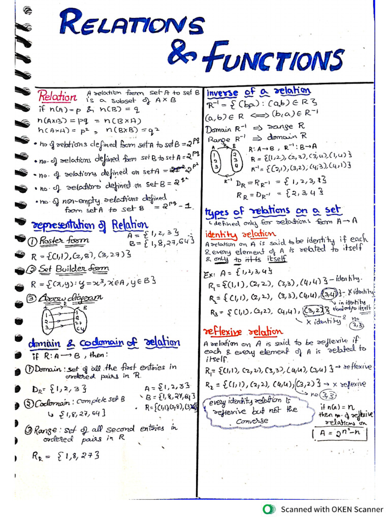 Relation and Fuctions-short notes | PDF