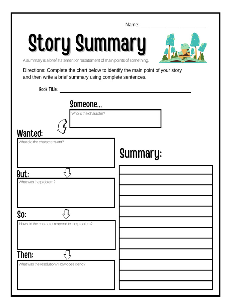 Blue and Black Simple Story Summary Graphic Organizer Worksheet | PDF
