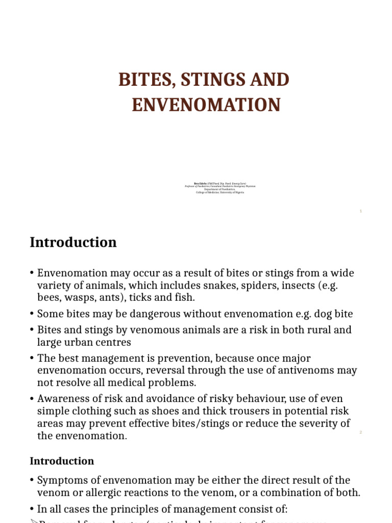 Bites, Stings and Envenomation_121408 | PDF | Rabies | Snake