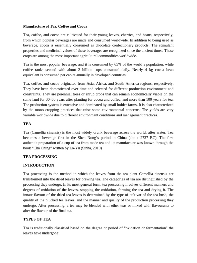 Tea, Coffee, and Cocoa Production Guide | PDF | Tea | Coffee