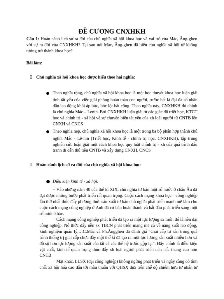 Đề Cương Cnxhkh Bản Full | PDF