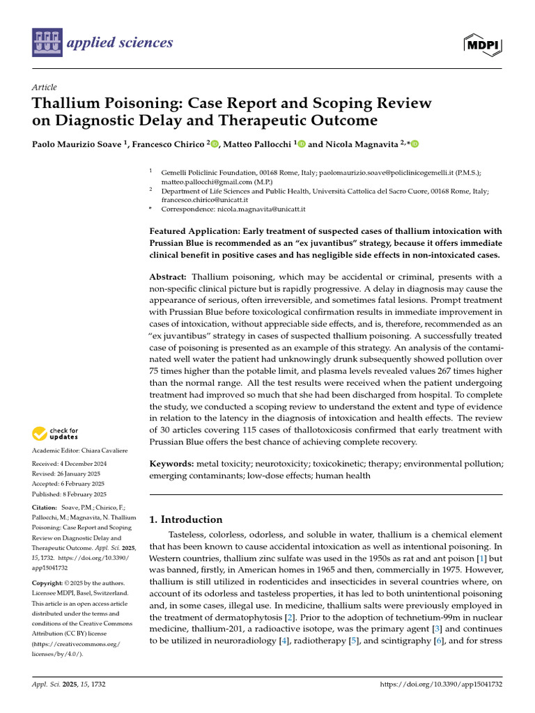Thallium Poisoning: Diagnosis and Treatment | PDF | Systematic Review ...