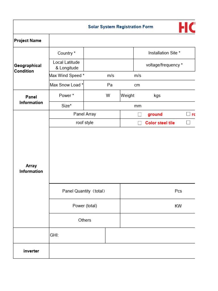 Solar System Registration Form | PDF