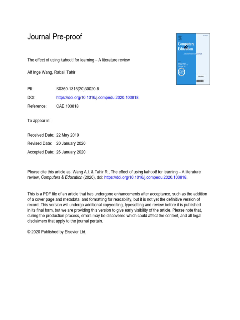 Wang, A. I., & Tahir, R. (2020) - The Effect of Using Kahoot! For Learning-A Literature Review ...