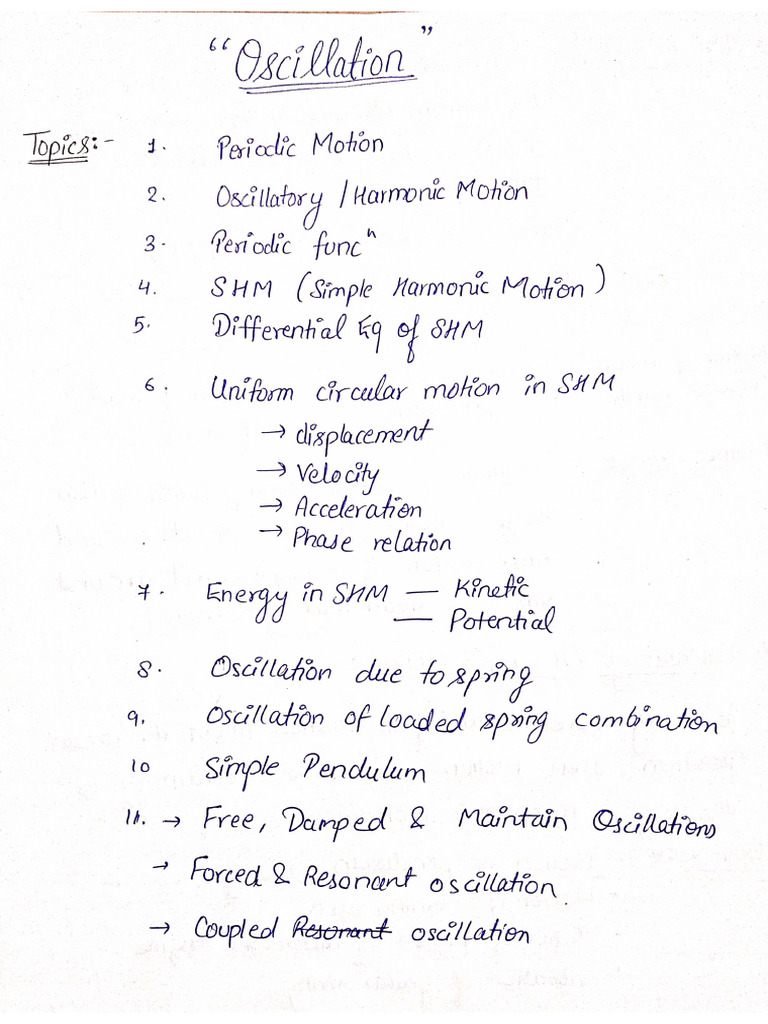 Oscillation Class 11 Physics Notes Notes | PDF