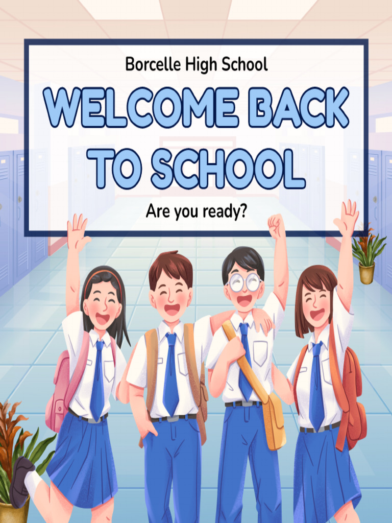 Welcome Back To School Classroom Announcement in Blue and White Cartoon ...