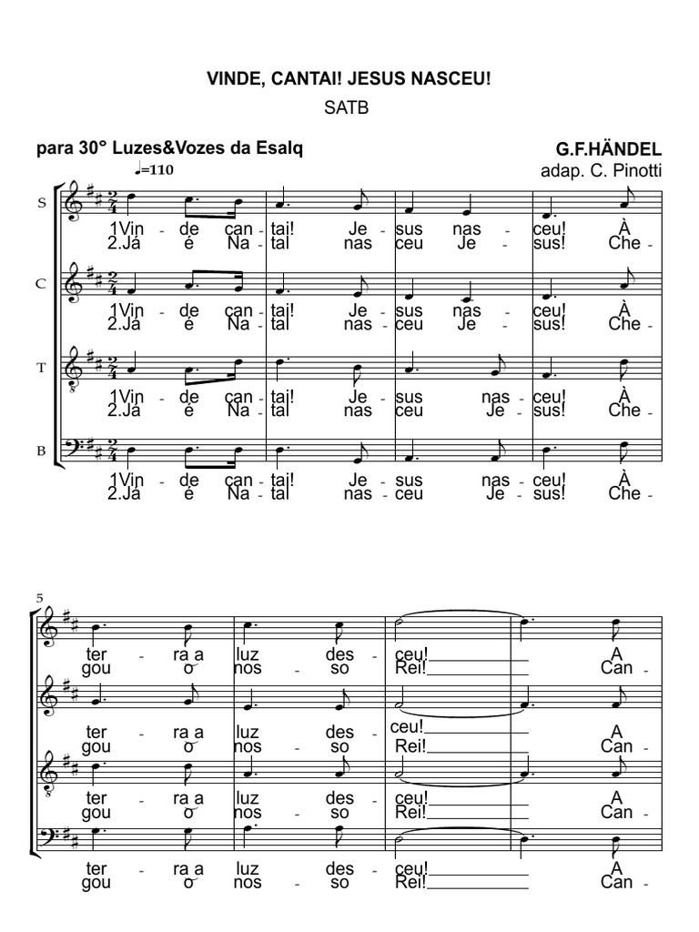 Vinde, Cantai! Jesus Nasceu! - Partitura Inteira | PDF