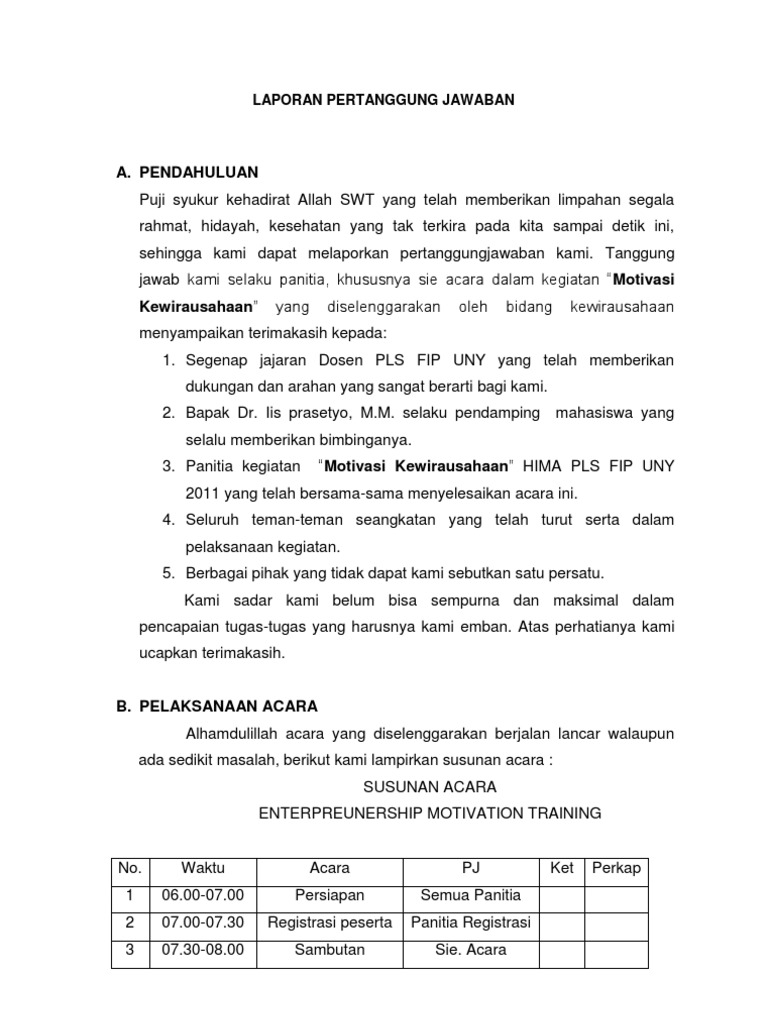 Contoh Laporan Pertanggung Jawaban Kegiatan - Perumperindo.co.id