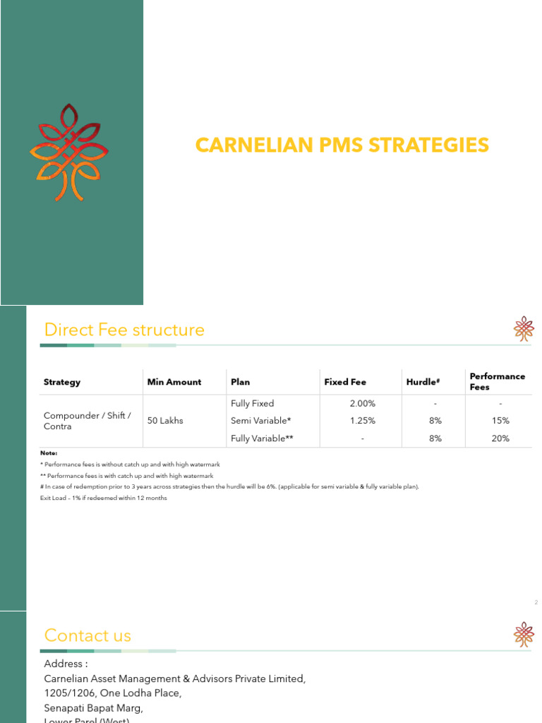 Carnelian PMS Fee Structure Overview | PDF