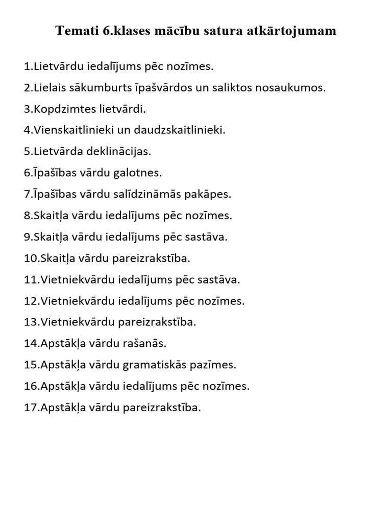 Temati 6 - Klases Mācību Vielas Atkārtojumam | PDF