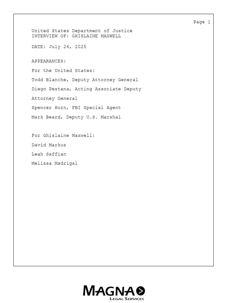 Interview Transcript - Ghislaine Maxwell, Day 1 (Redacted) | PDF
