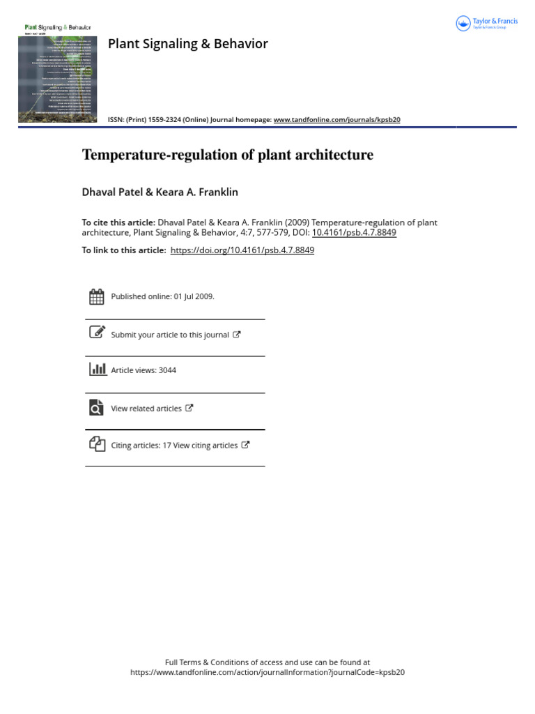 Temperature-Regulation of Plant Architecture | PDF | Plant Hormone ...