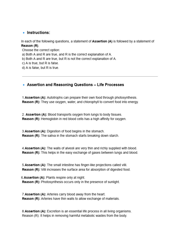 Assertion and Reasoning Questions Guide | PDF