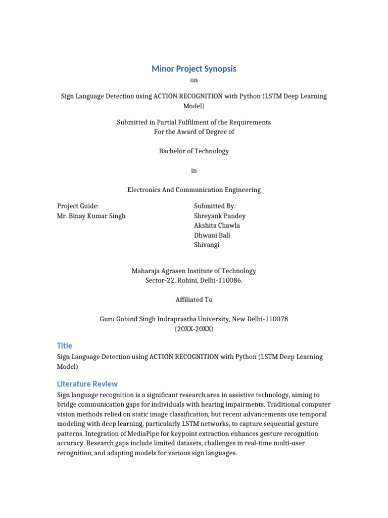 Sign Language Detection Synopsis Updated | PDF | Deep Learning | Python (Programming Language)