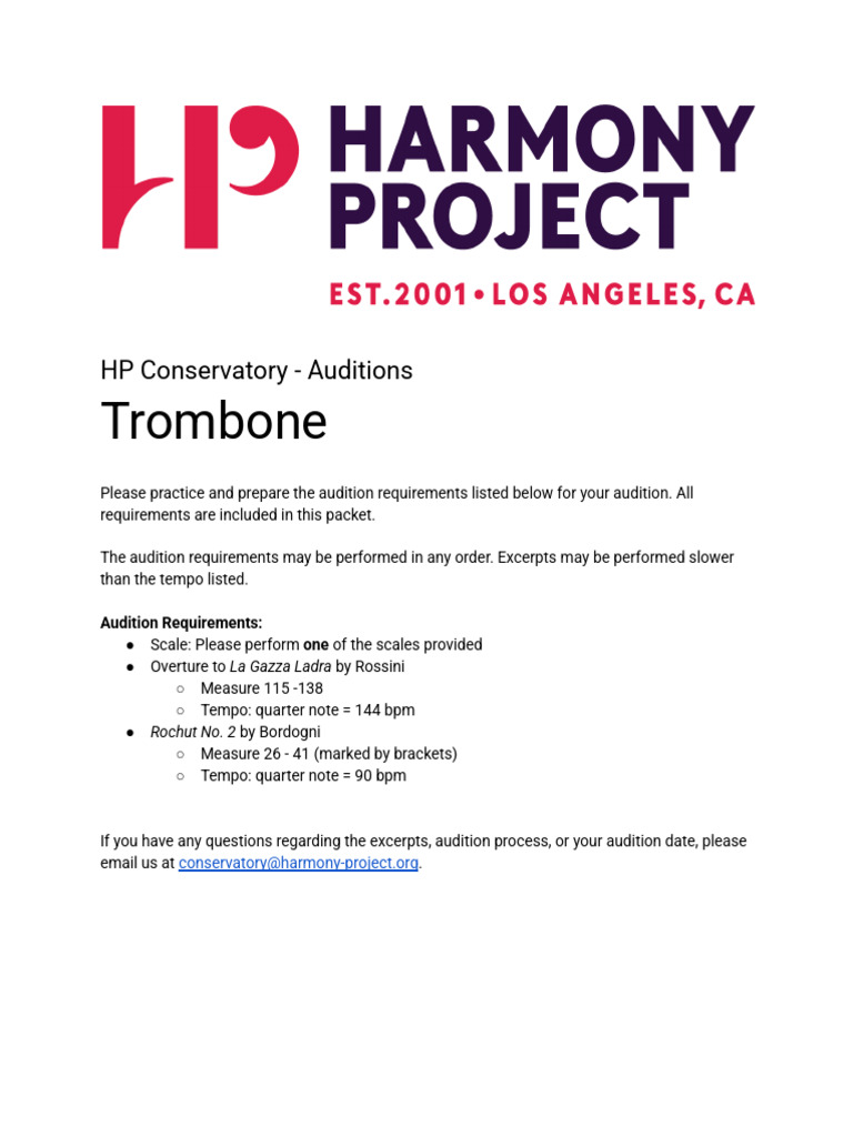 Trombone - Audition Packet | PDF