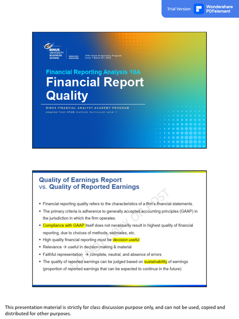 10A. Financial Reporting Analysis - Financial Report Quality | PDF ...