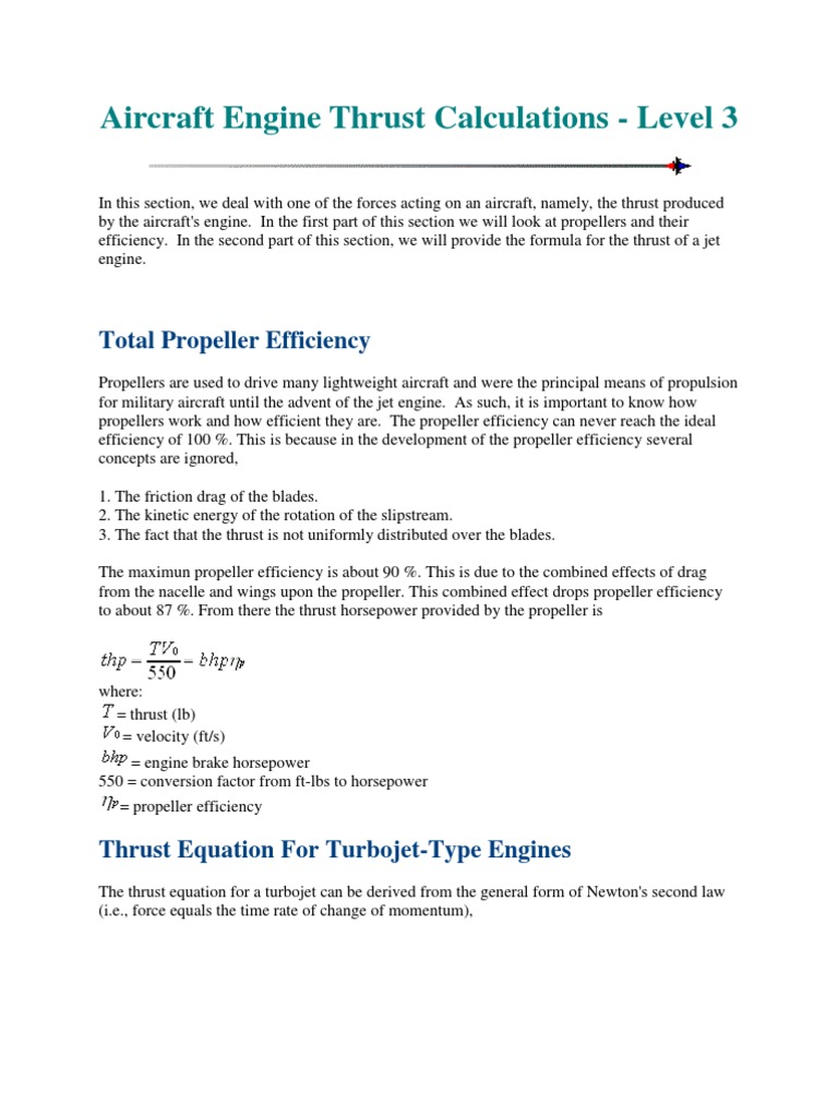 Aircraft Engine Thrust Calculations | PDF
