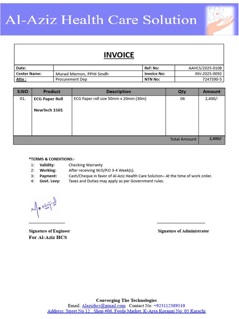 Murad Memon ECG Paper Roll Invoice PDF | PDF
