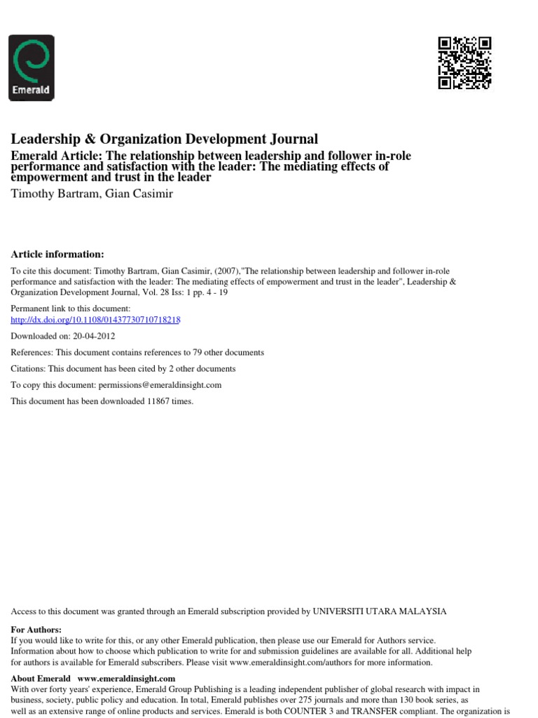 Leadership & Organization Development Journal | PDF | Transformational ...