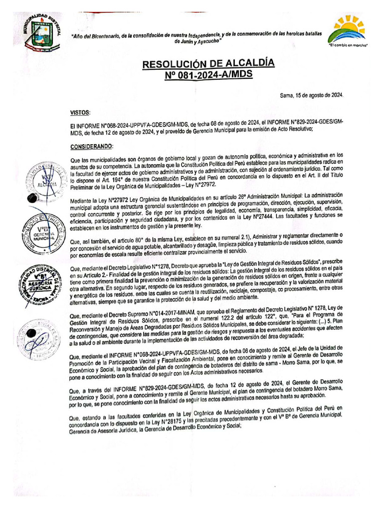 Resolucion de Alcaldia Nº081-2024-A-Mds | PDF