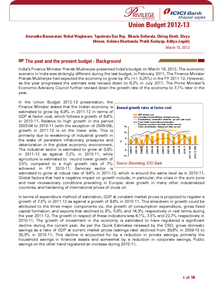 Union Budget 2012-13: The Past and The Present Budget - Background | PDF