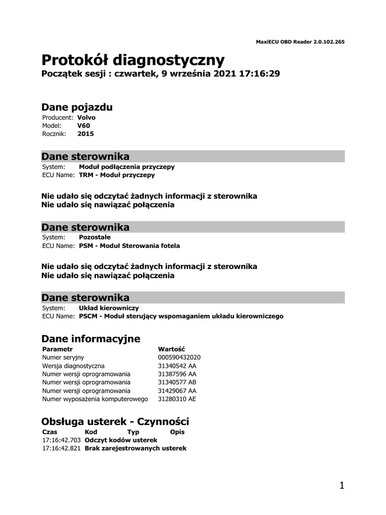 Protokół Diagnostyczny: Dane Pojazdu | PDF