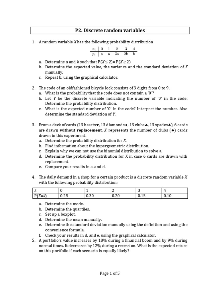 Discrete Random Variables and Probability Analysis | PDF | Probability ...