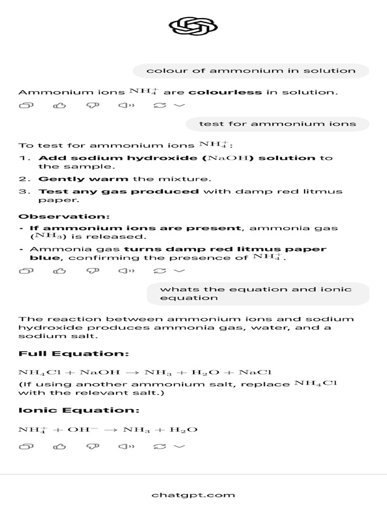 Ammonium Ion Color | PDF