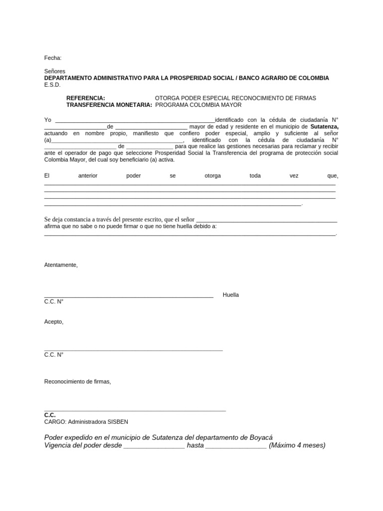 Poder Especial para Transferencia Colombia Mayor | PDF