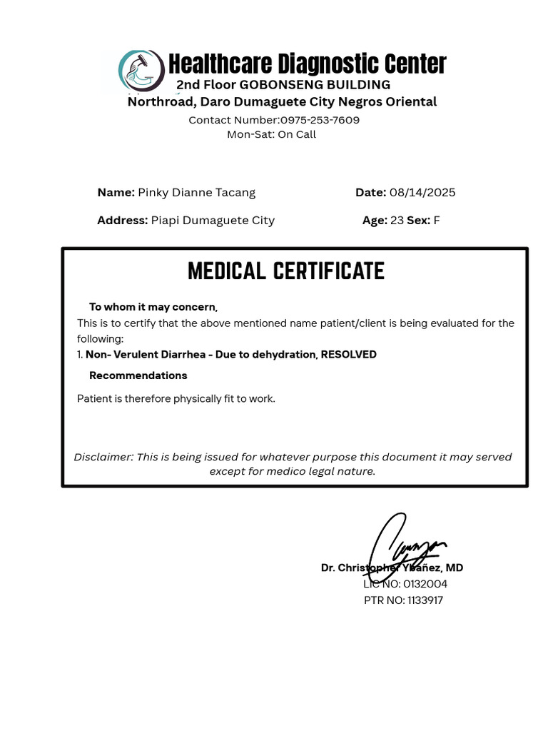 Blue Green Modern Medical Certificate For Sick Leave A4 Document | PDF