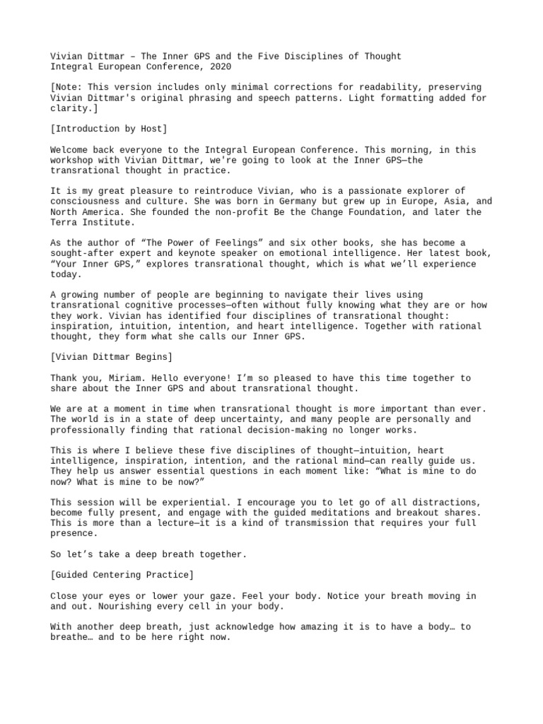 Vivian Dittmar IEC2020 Cleaned Transcript | PDF | Thought | Mind