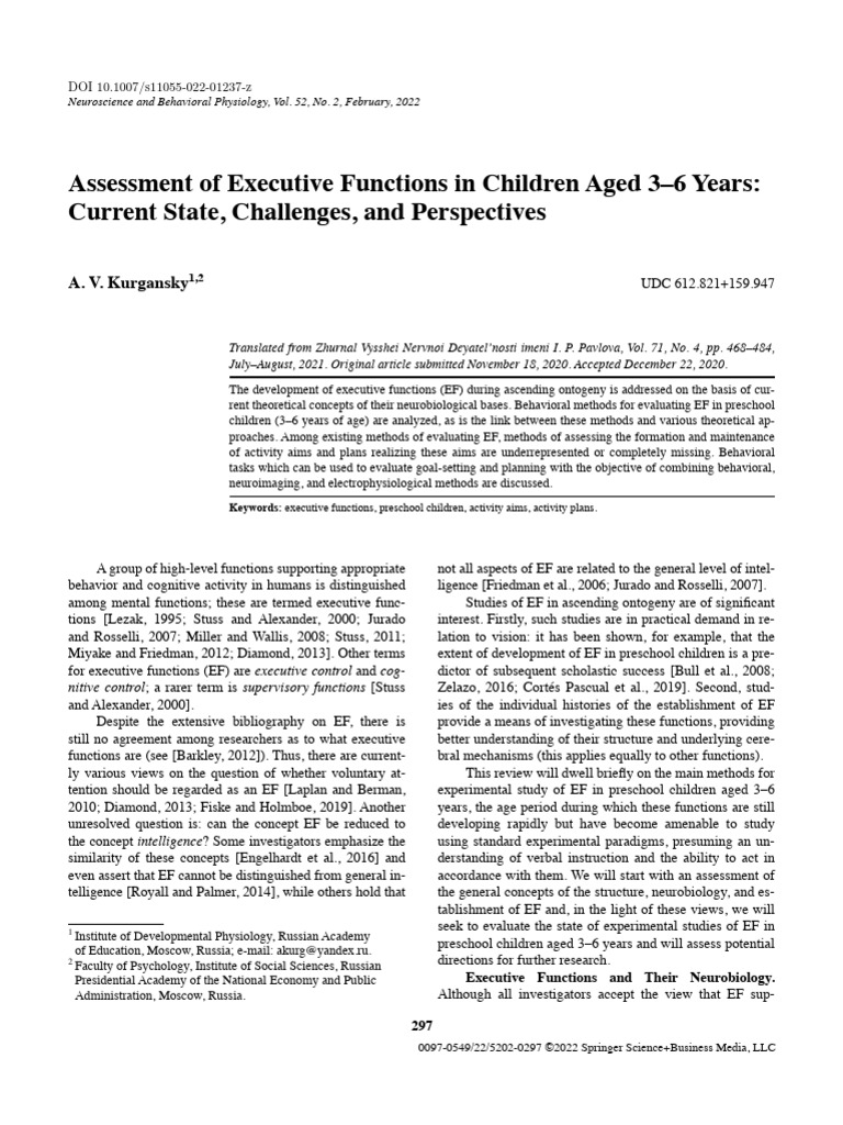 Executive Functions in Preschoolers | PDF | Executive Functions | Attention