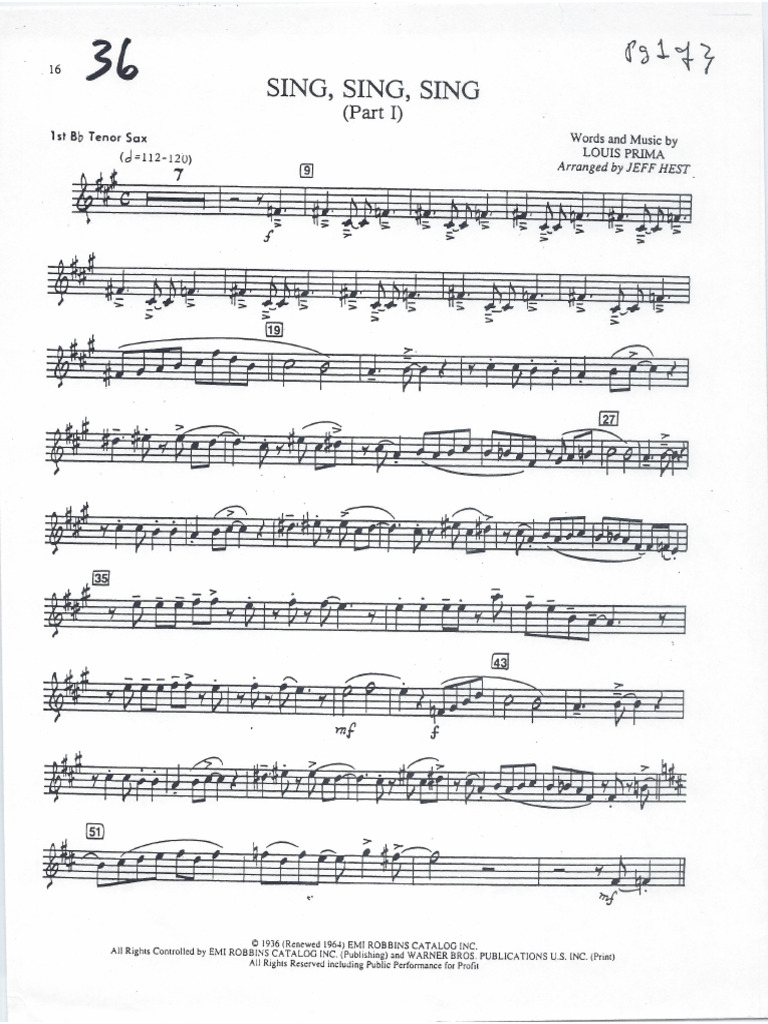 Sing, Sing Sax Matching Horn Parts 2025 | PDF