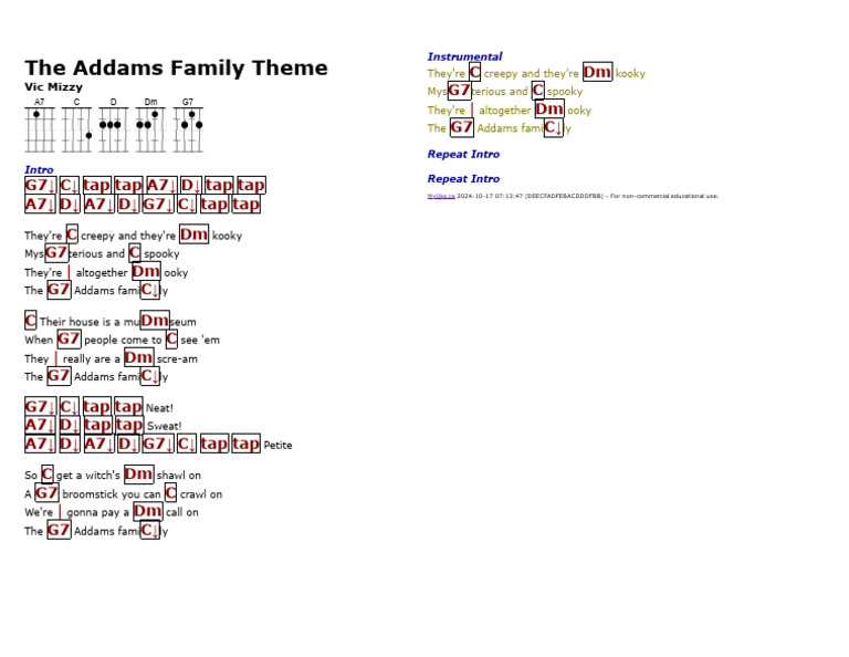 Addams Family Theme Lyrics and Chords | PDF