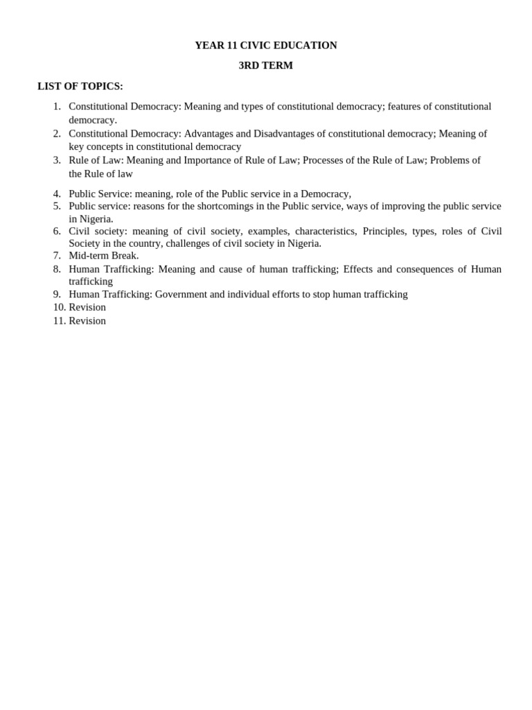 Third Term Civic Education Notes Year 11 | PDF | Human Trafficking ...