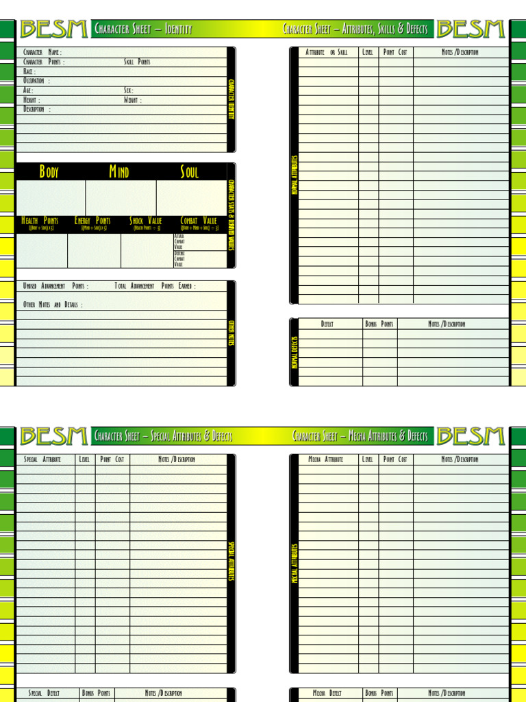 BESM Character Sheet Template | PDF